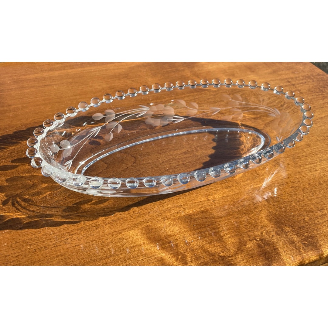 Vintage Candlewick Pattern, Glassware Oval Shaped Etched Floral Mint ...