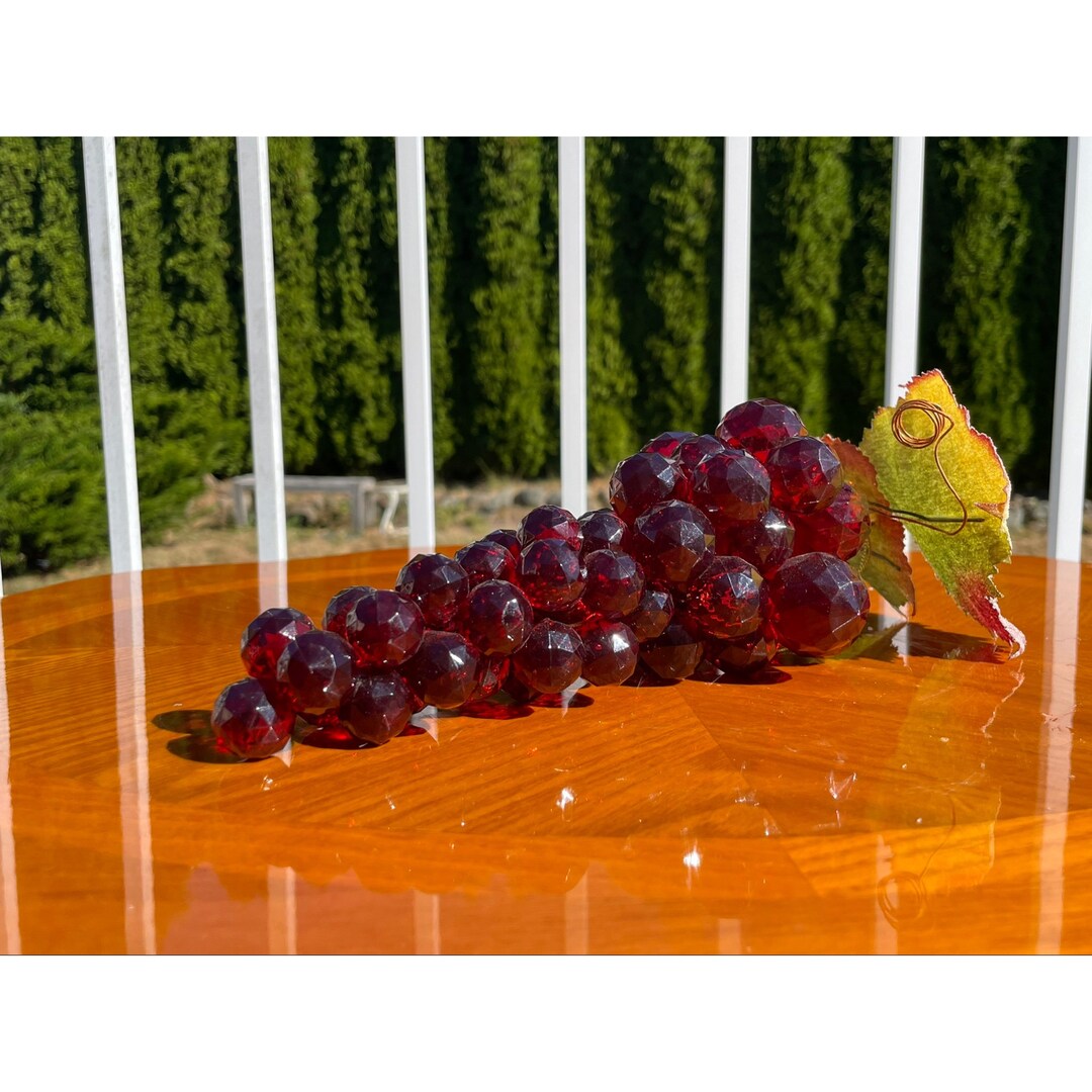 Vintage Lucite Acrylic Grape Burgundy Faceted Grape Cluster Large Bunch ...