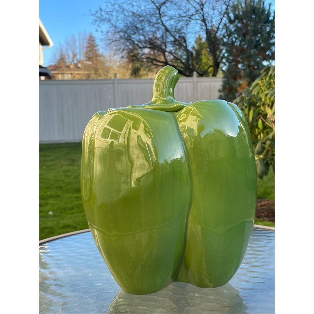 Vintage Green Pepper Veggie Large Ceramic Bell Pepper Vegan Vegetable ...