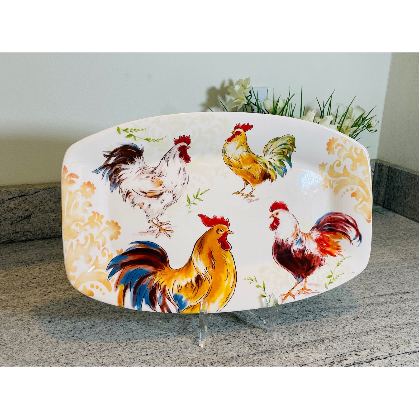 Vintage Style Retired Pier 1 Imports Rooster Rectangle Serving - Etsy