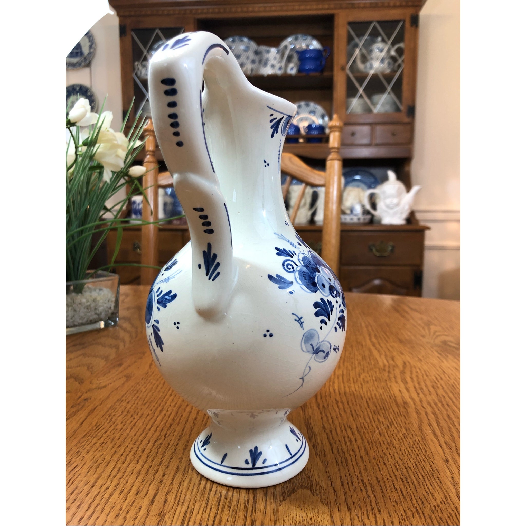 Vintage Signed DELFT Blue Handled Vase Hand Painted Windmill | Etsy