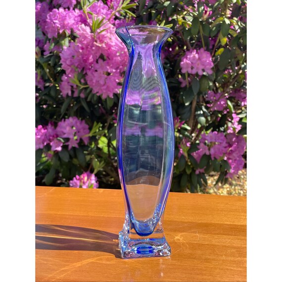 Vintage Unique Shaped Square Flare Clear to Blue Glass Art Bud - Etsy