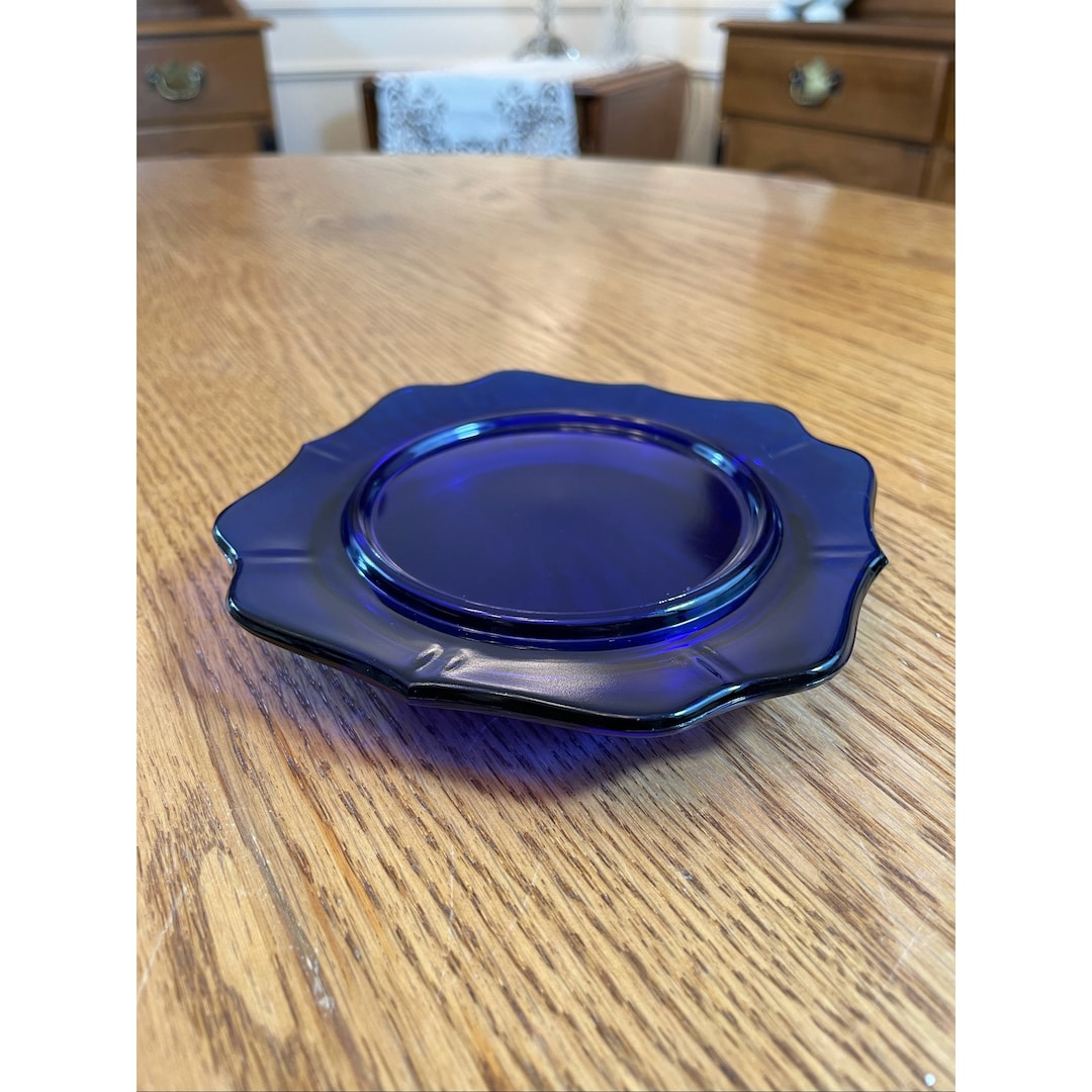 Cobalt Blue Glass Tray Ashtray Candle Tray Vintage Decorative Tray 5" X ...