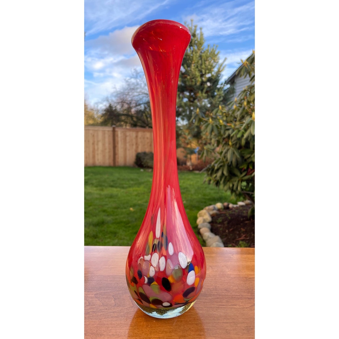 Murano Style Art Glass Red Millefiori Multi-color Hand Made Blown Cased ...