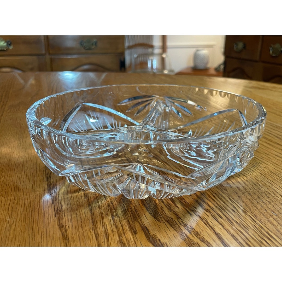 Vintage Elegant Cut Lead Crystal Three Part Round Sunburst Cut Candy ...