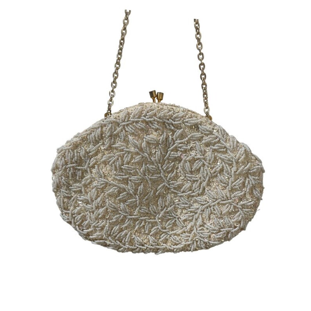 Vintage 1950s Richere Bag by Walborg Cream Clutch Purse Gold Chain ...