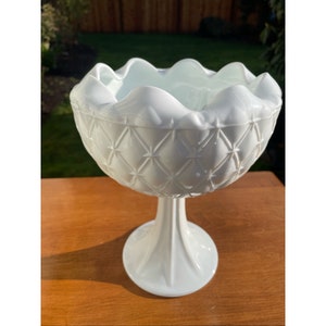 Vintage Milk Glass Duette Quilted Diamond Pattern Tall Candy Dish Art ...