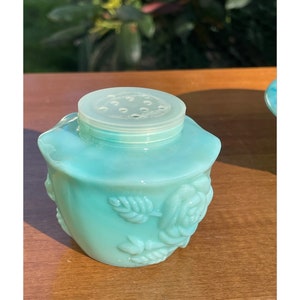 Vintage 1970s Avon Jadeite Glass Moonwind Vanity Set Powder Sachet ...