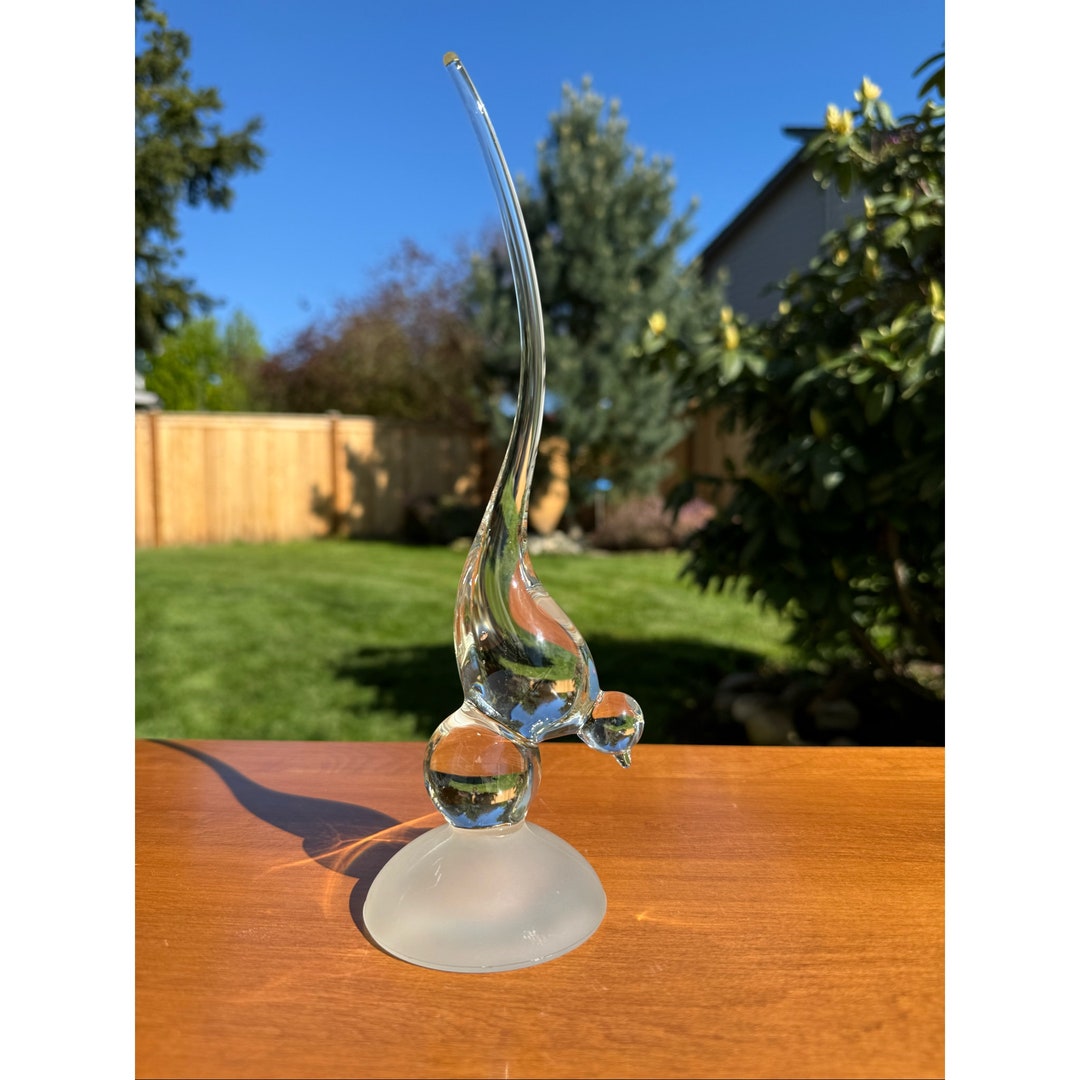 Mid Century Viking Glass Bird Head Down Epic Long Tail Bird Clear ...