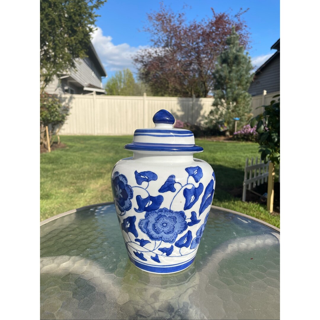 Fancy vintage 1990s Blue White Floral Porcelain Ginger Fancy Jar ...