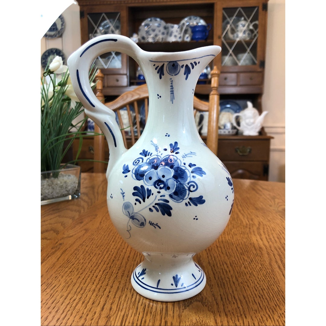 Vintage Signed DELFT Blue Handled Vase Hand Painted Windmill Hand ...