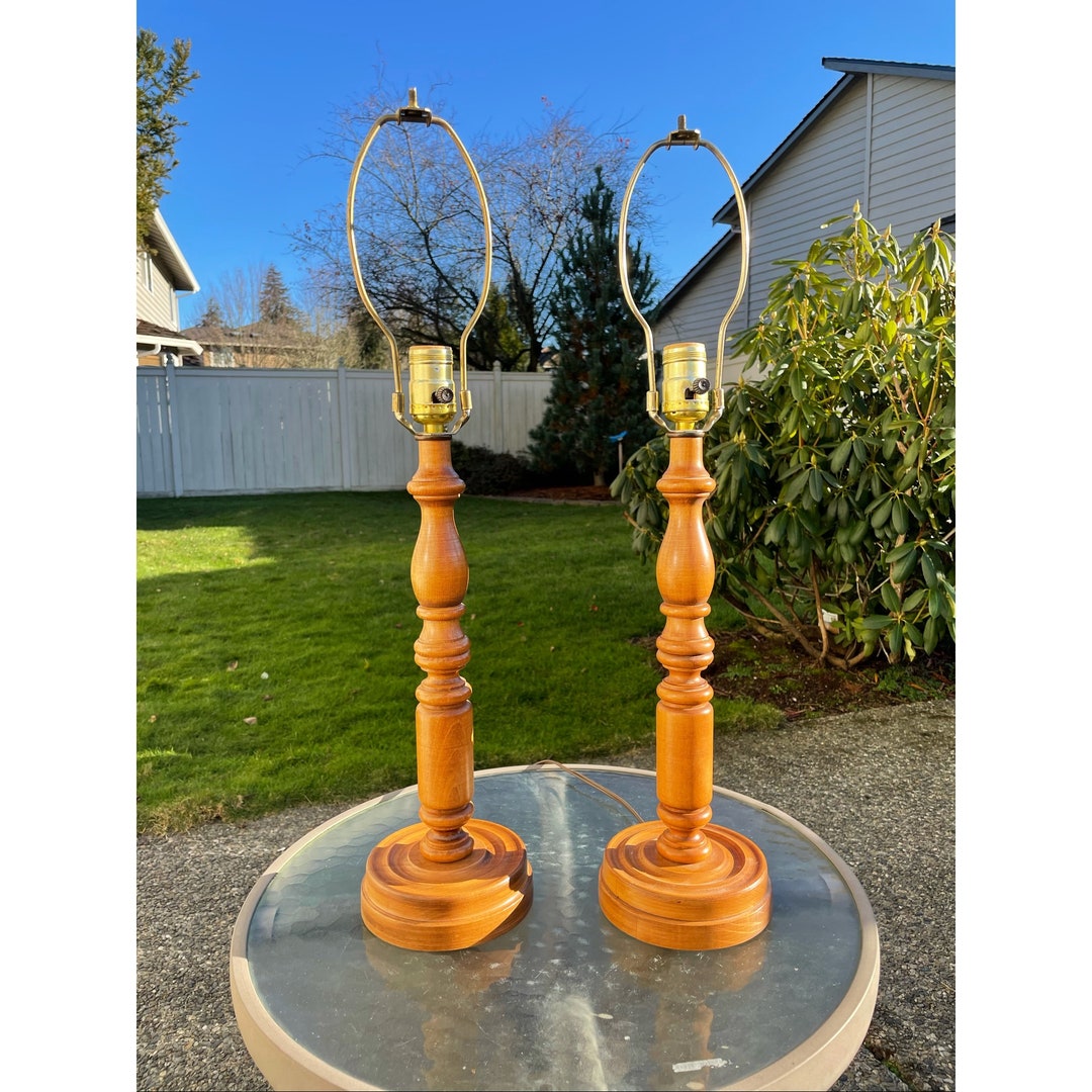1974 Solid Maple Wood Warm Brown Table Lamps (set of 2) Excellent ...