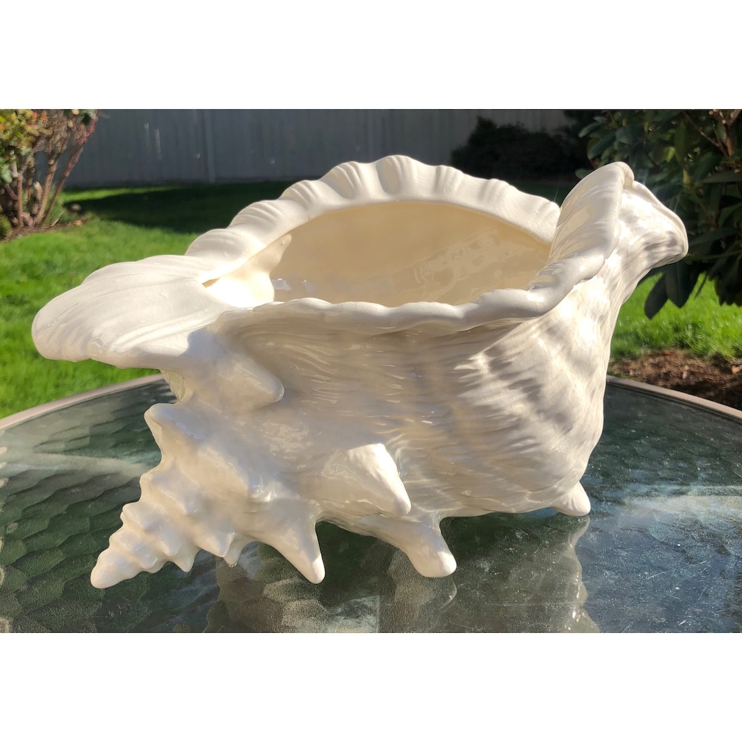 Vintage Ivory White Large Ceramic Seashell Indoor Planter Vase Nautical ...
