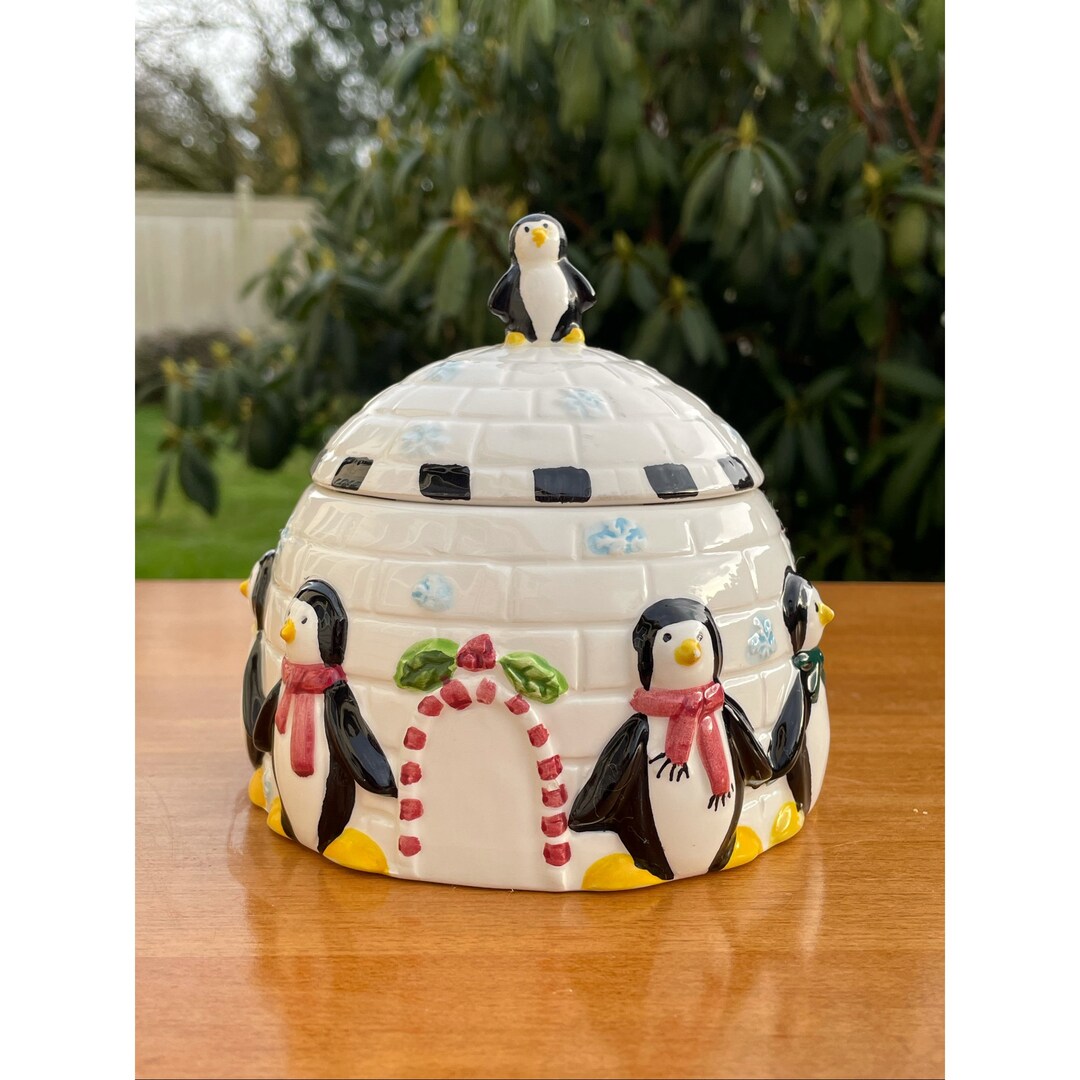 Vintage Igloo Penguins Hand Painted Ceramic Lidded Sugar Dish by Sakura ...