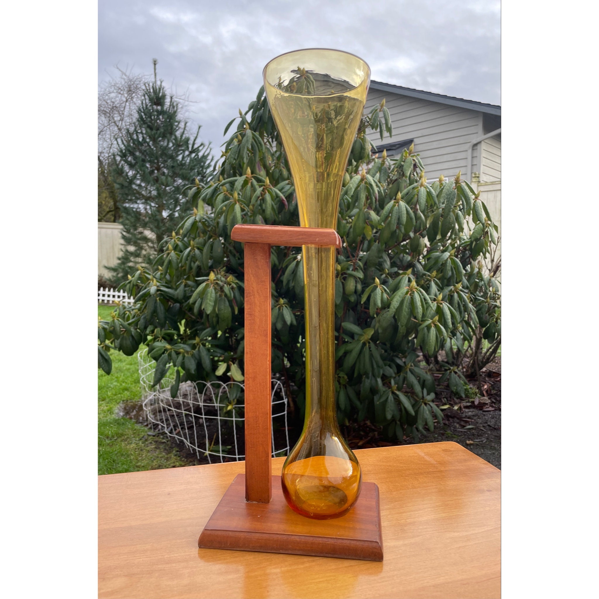 Vintage Half Yard Of Ale Amber Glass With Wooden Stand Etsy