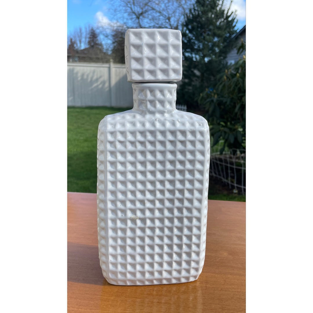 Vintage White Glossy Dimple Ceramic Liquor Decanter Bottle W/plastic ...