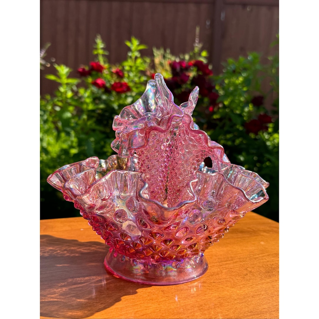 Rare Vintage Fenton Art Glass Rainbow Pink Pearl Opalescent Four Piece ...