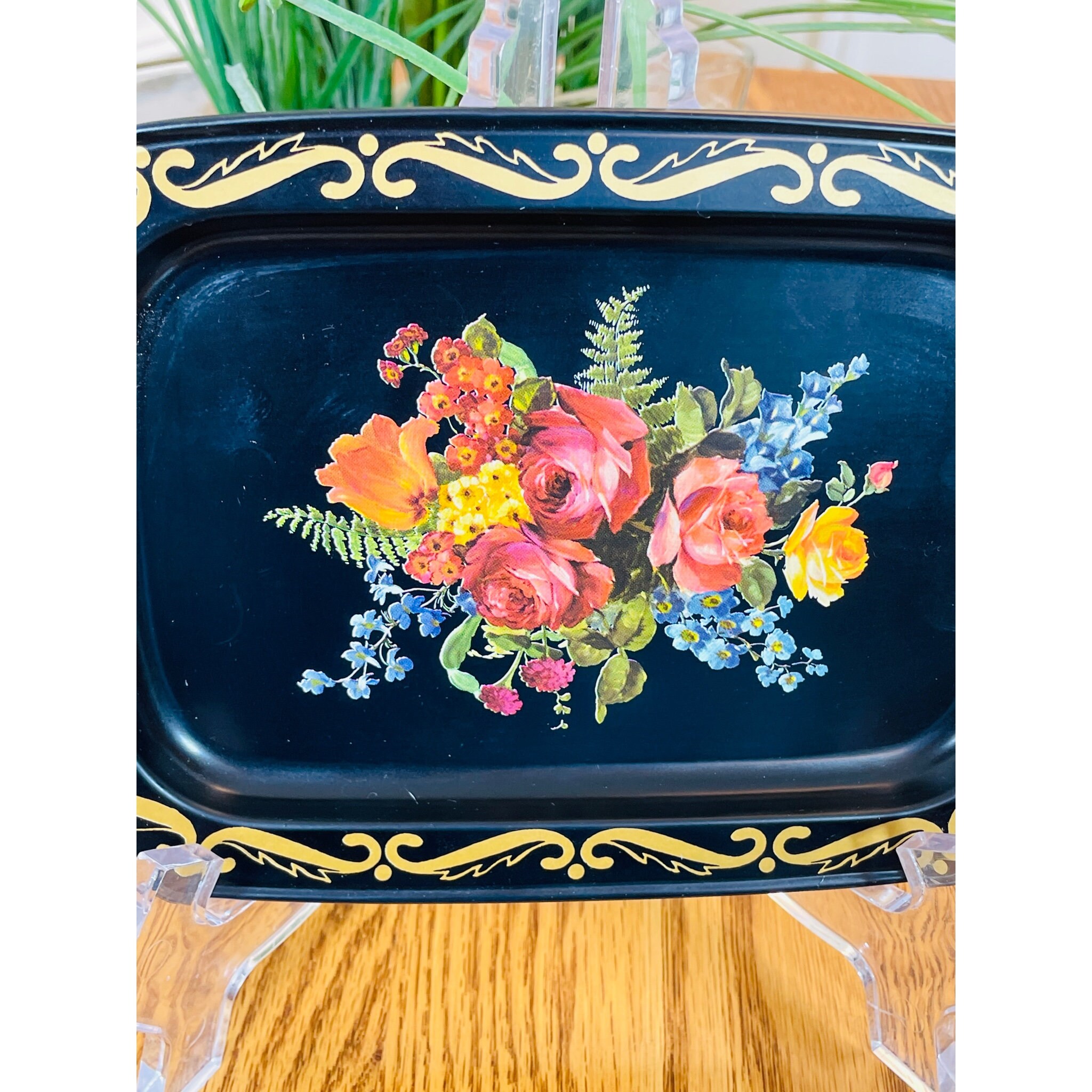 Vintage Style 1960s Mini Hand Painted Black Toile Trays/square - Etsy