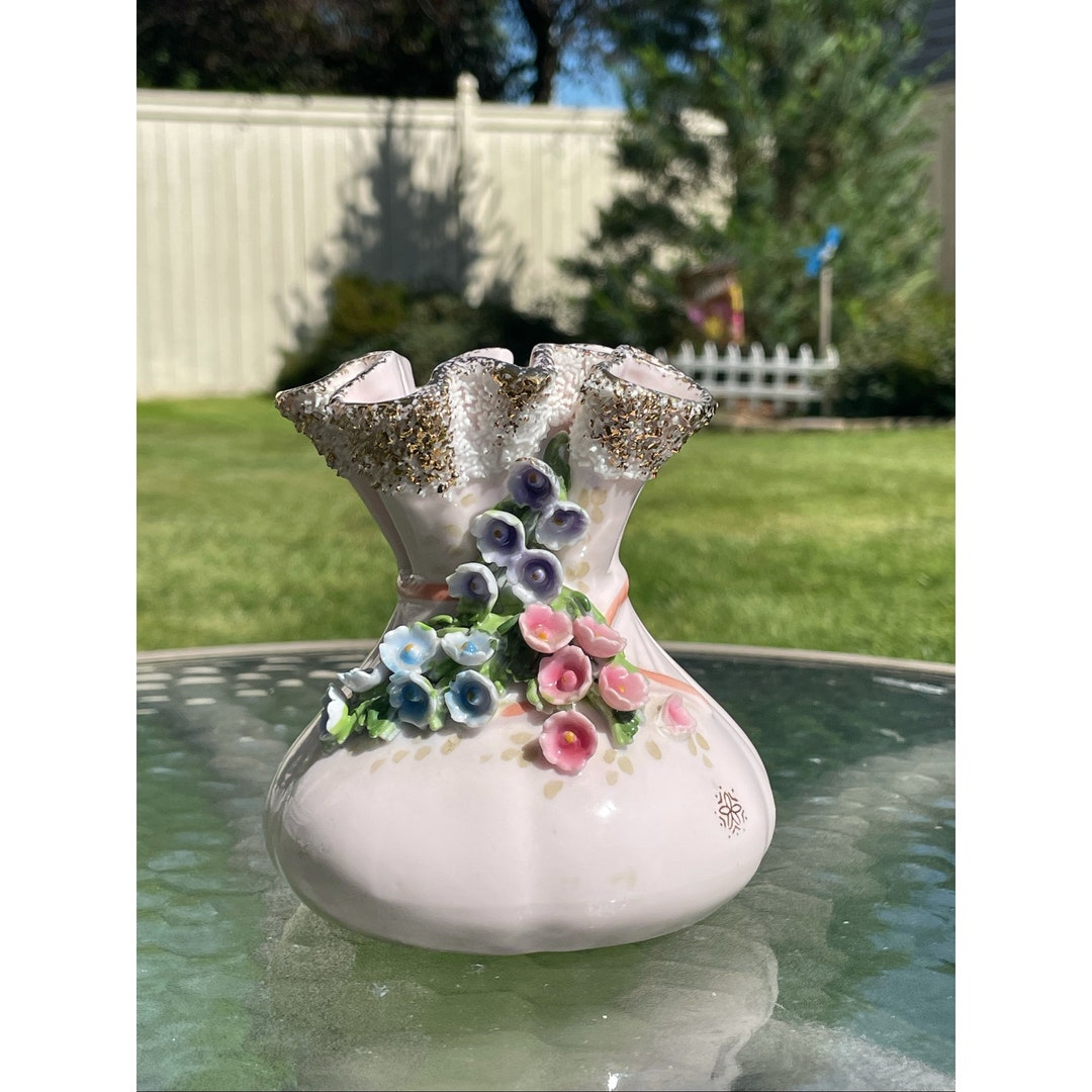 Vintage Lefton Fine China Hand Painted Pink Floral Gold Trim Vase/mini ...