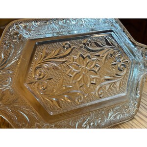 Vintage Crystal Glass Sandwich Pattern Square Sandwich Serving Tray ...