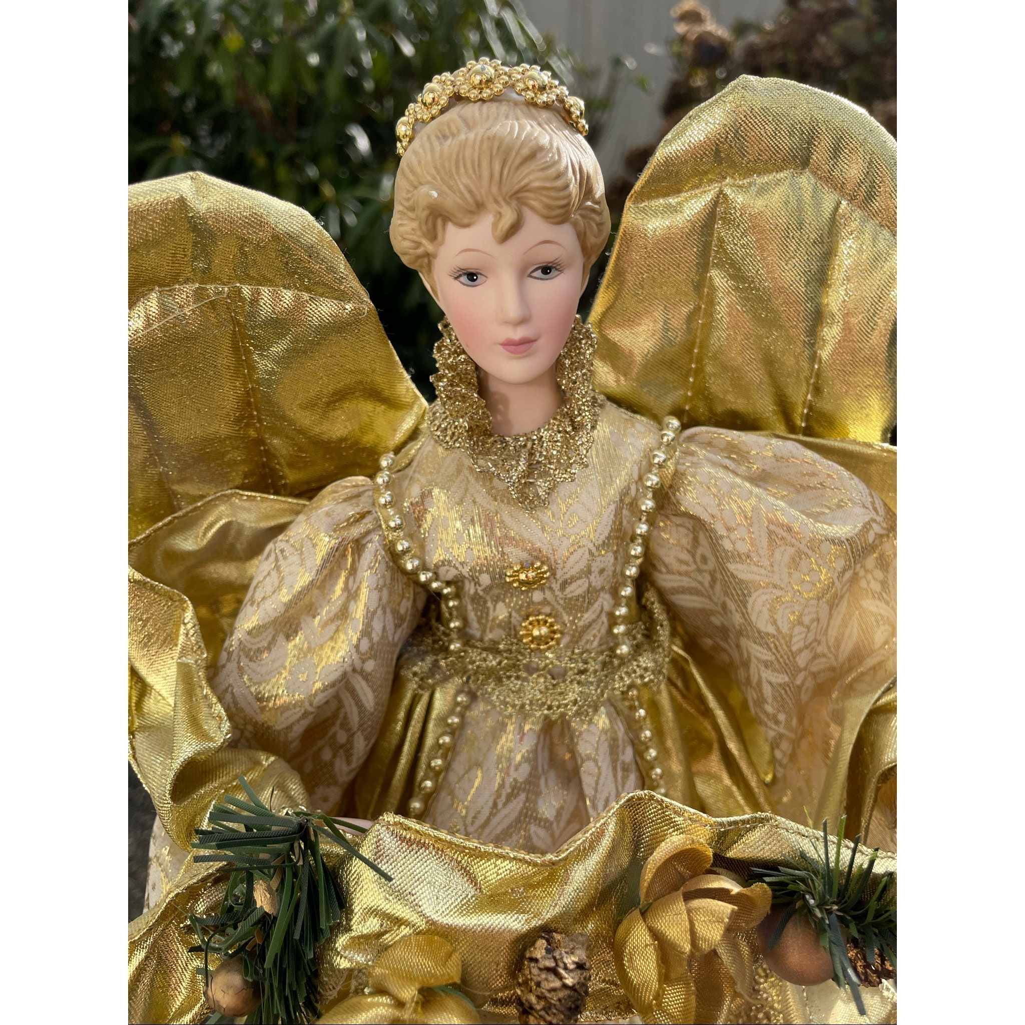 Luxury Vintage Porcelain Angel Tree Topper W/gold Jacquard - Etsy