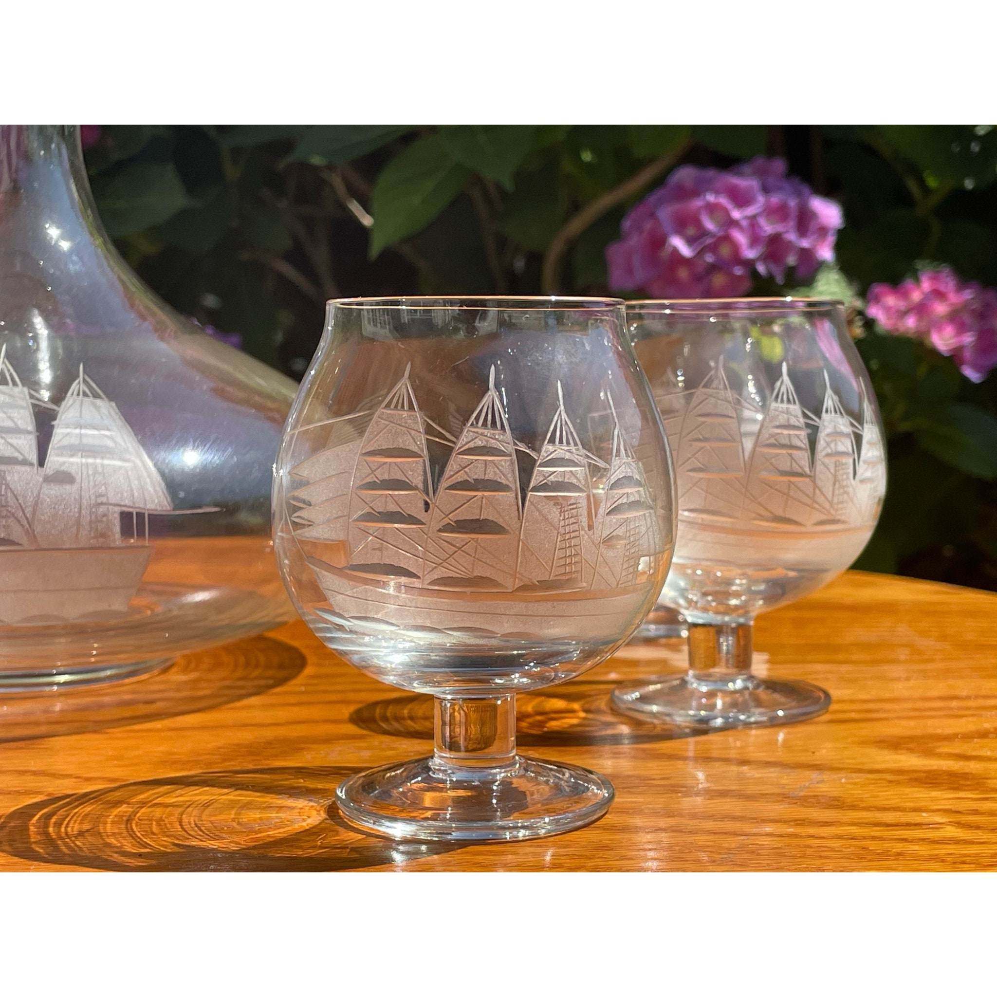 Vintage Port Wine Decanter Wfive 8 Oz Wine Glassesfrosted Etsy