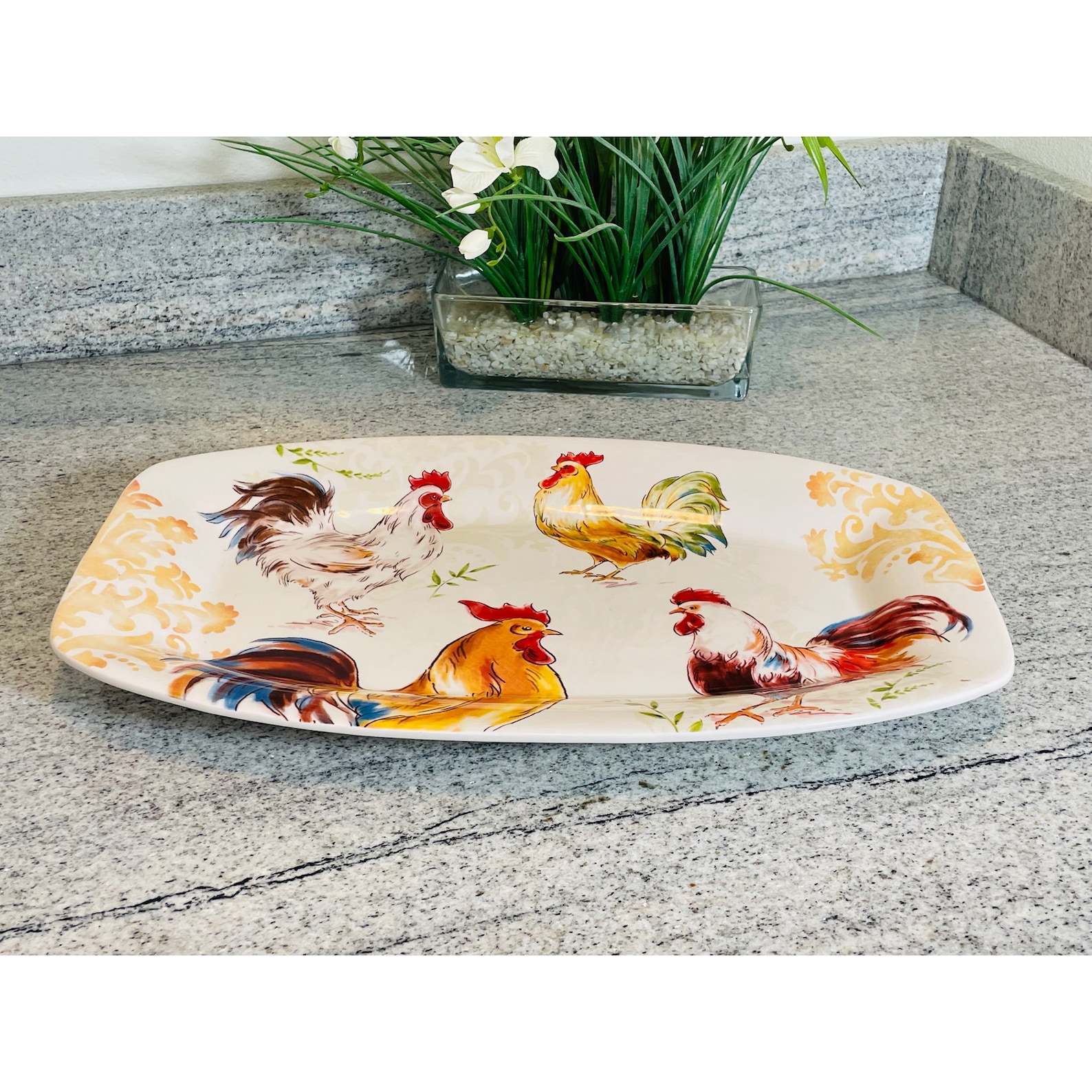 Vintage Style Retired Pier 1 Imports Rooster Rectangle Serving - Etsy