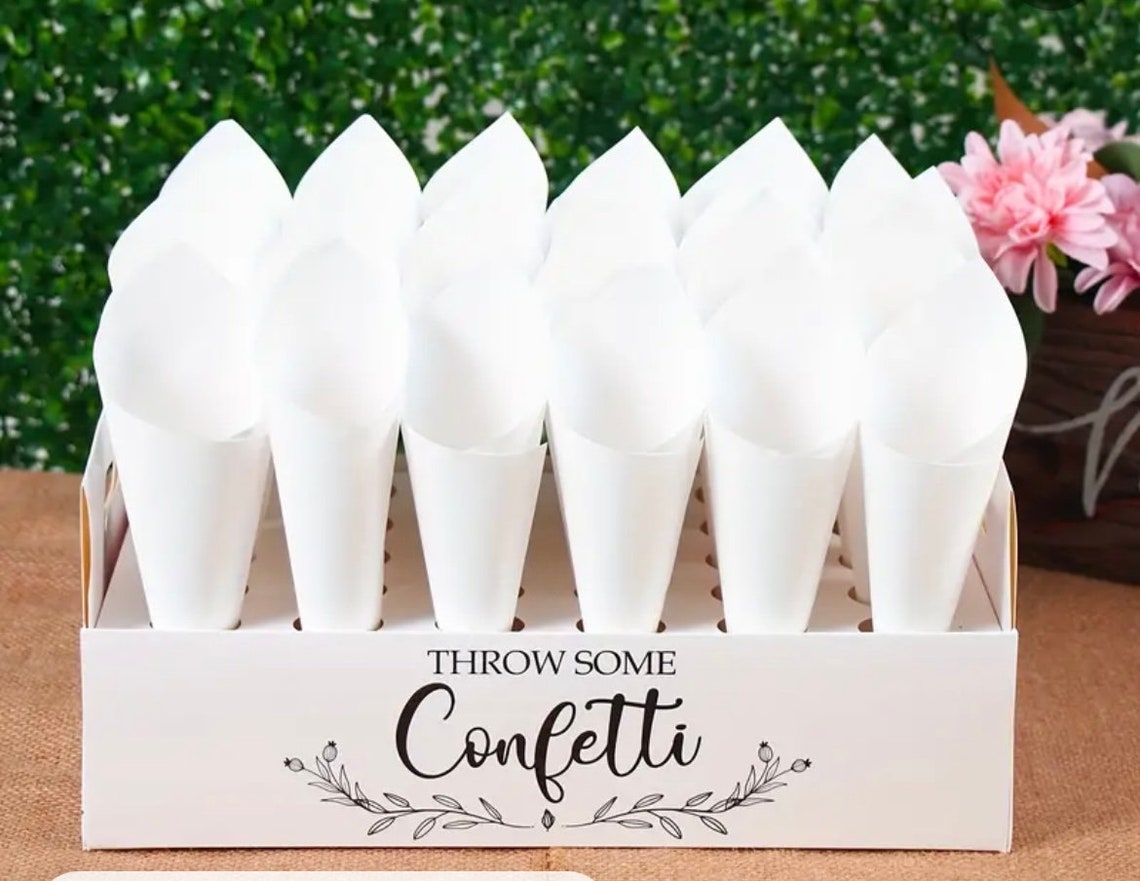 White Wedding Paper Cone Holder Box, Confetti 30 Hole Tray, 20 Hole ...