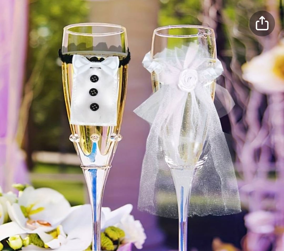 2pcs Wedding Bride Groom Wine Cups Champagne Glasses Ornaments, Glass ...