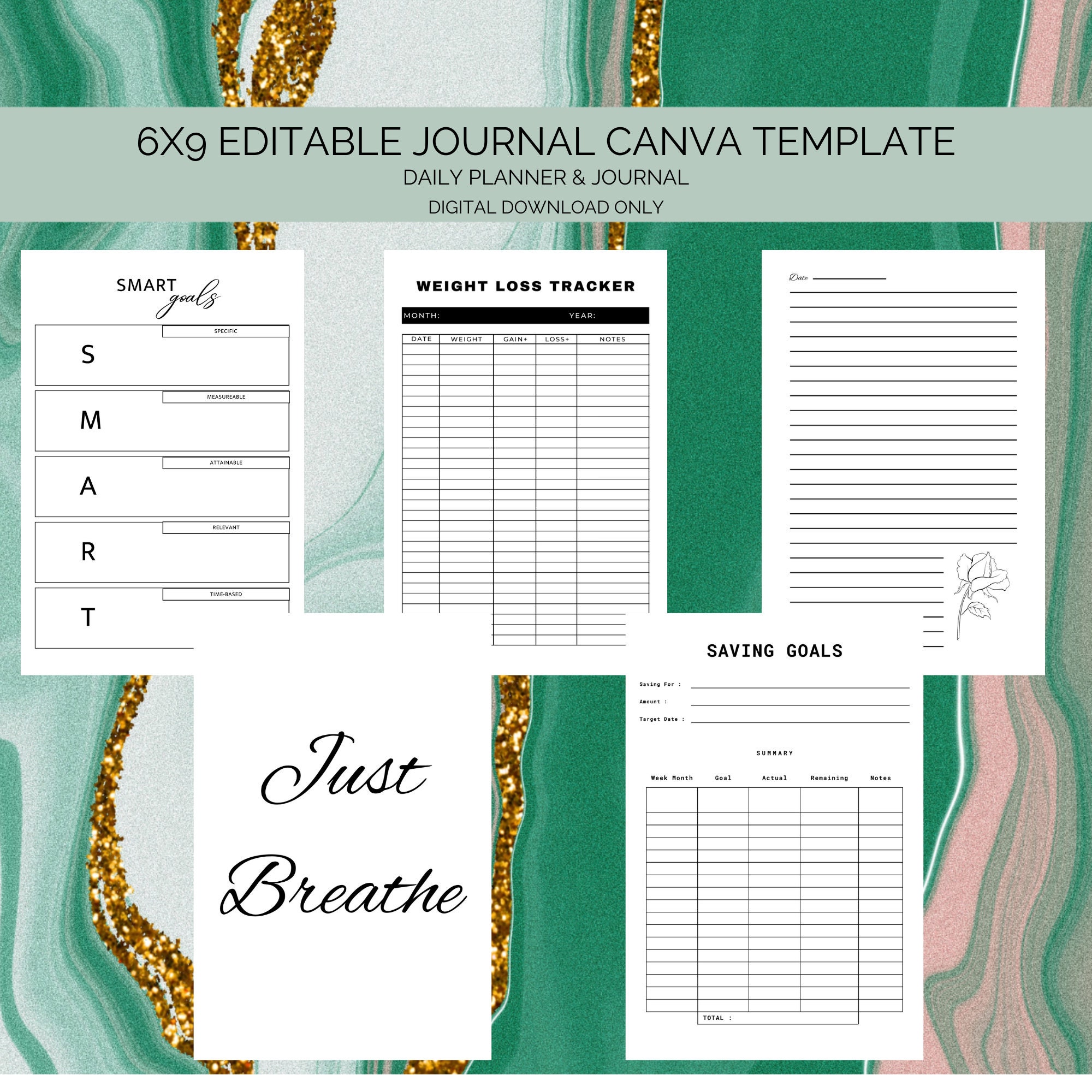 Canva Journal Template Commercial and Personal Use | Printable Daily ...