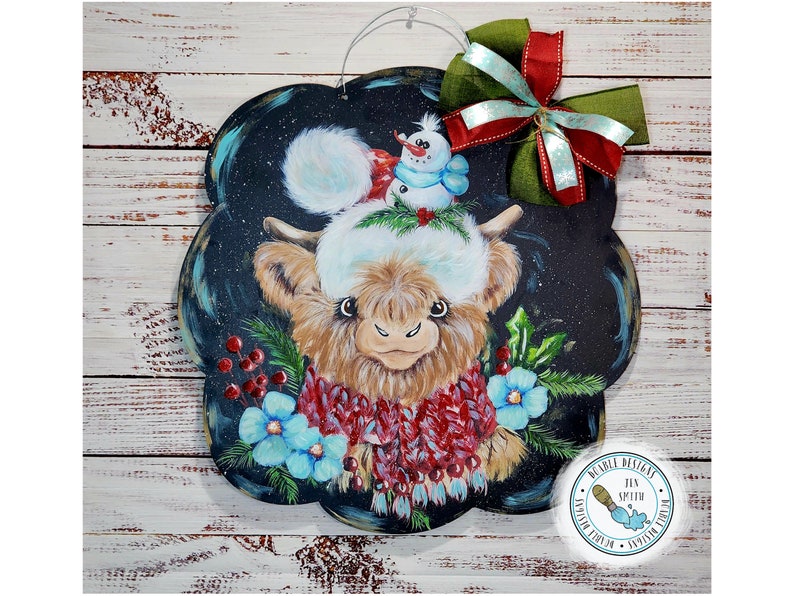 Doorhanger Highland Cow Snowman Winter Doorhanger Uv - Etsy