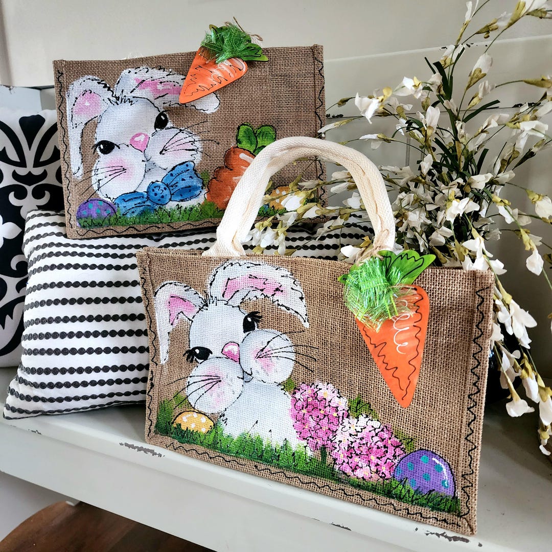 Personalized Easter Bags, Hand Painted Bunny Burlap Bags, Kids Easter ...