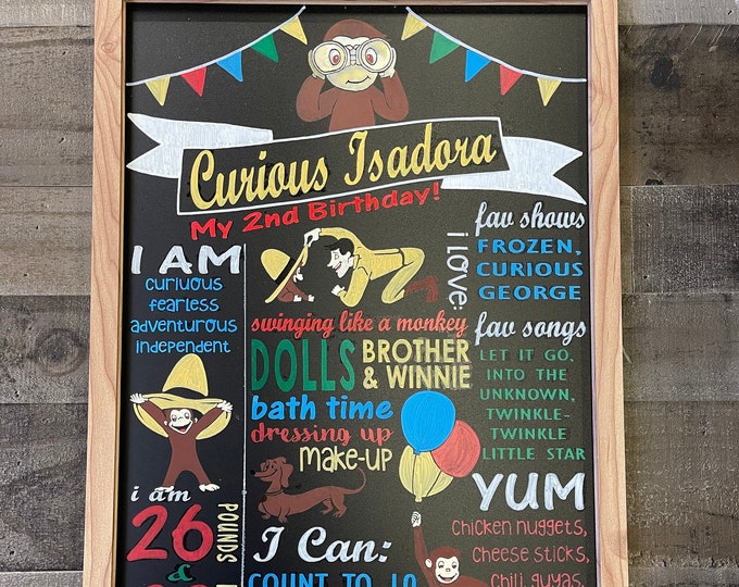 Curious George Birthday Chalkboard Custom Birthday Chalkboard - Etsy