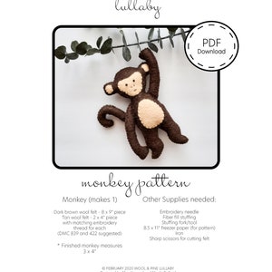Monkey Pattern PDF/ Felt Monkey/ Sewing Pattern/ Instant Download ...