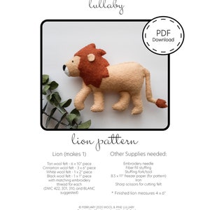 Lion Pattern PDF/ Felt Lion/ Sewing Pattern/ Instant Download/ Lion ...