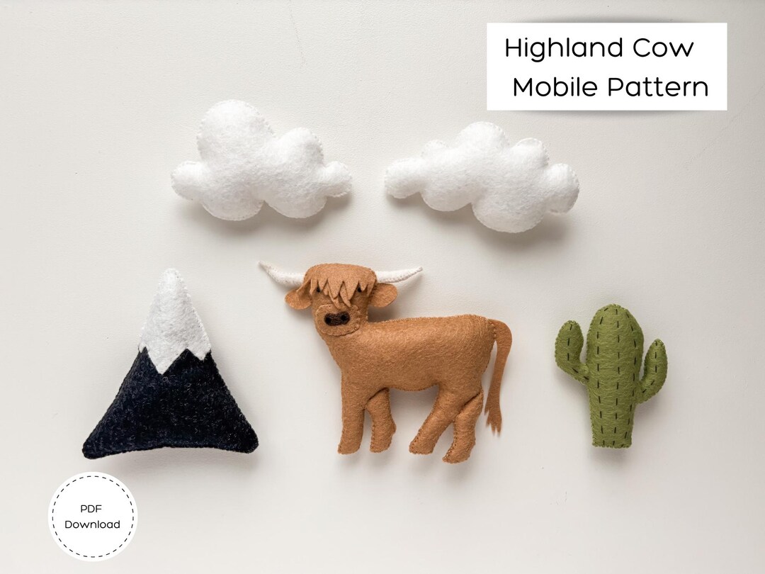 Highland Cow Felt Sewing Pattern | Felt Highland Cow | Felt Cactus ...