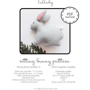 Sitting Bunny Felt Pattern PDF/ Felt Bunny/ Sewing Pattern/ Instant ...