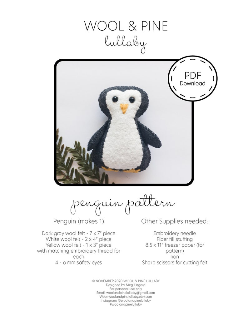 Penguin Felt Pattern PDF/ Felt Penguin/ Sewing Pattern/ Instant ...