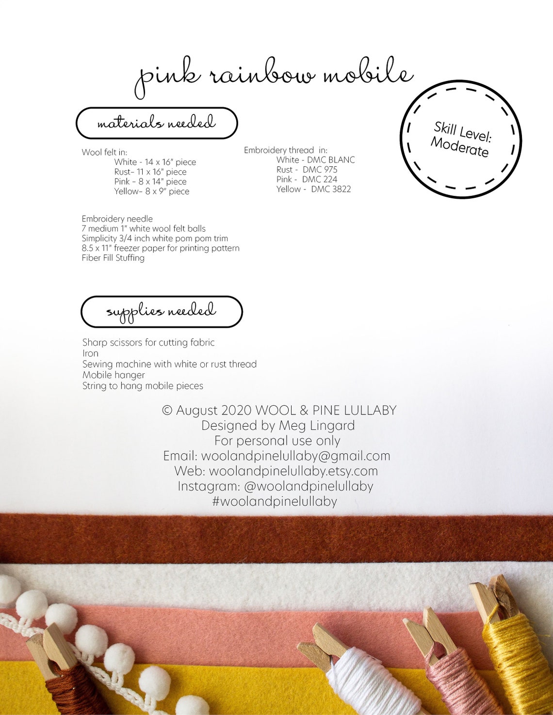 Pink Rainbow Mobile PDF Pattern/ Baby Mobile/ Felt Pattern/ Nature ...