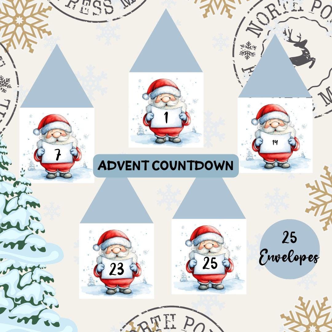 Printable Advent Calendar Envelopes, DIY Christmas Countdown, Instant ...