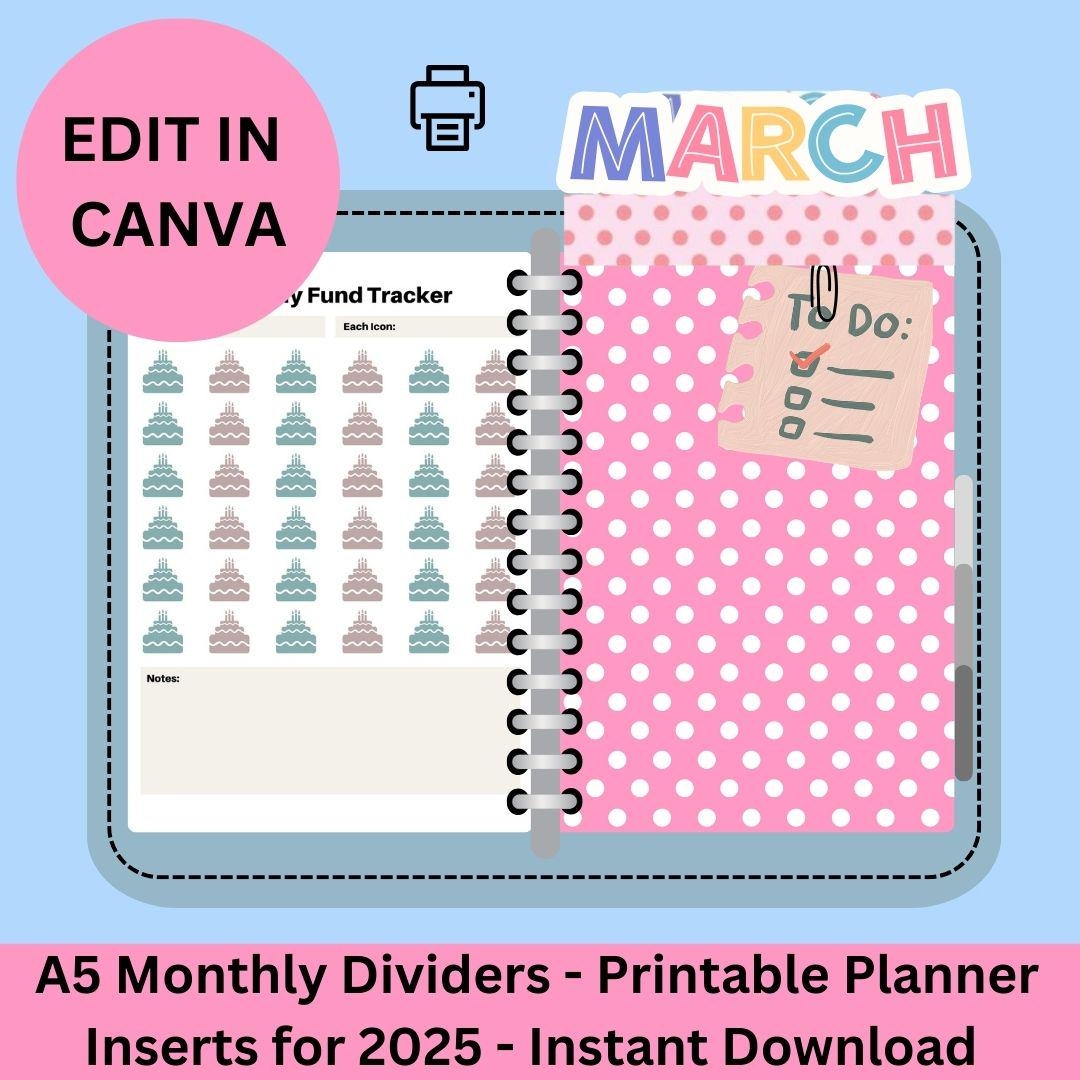 A5 Planner Dividers - 2025 Monthly Inserts - Printable - Instant ...