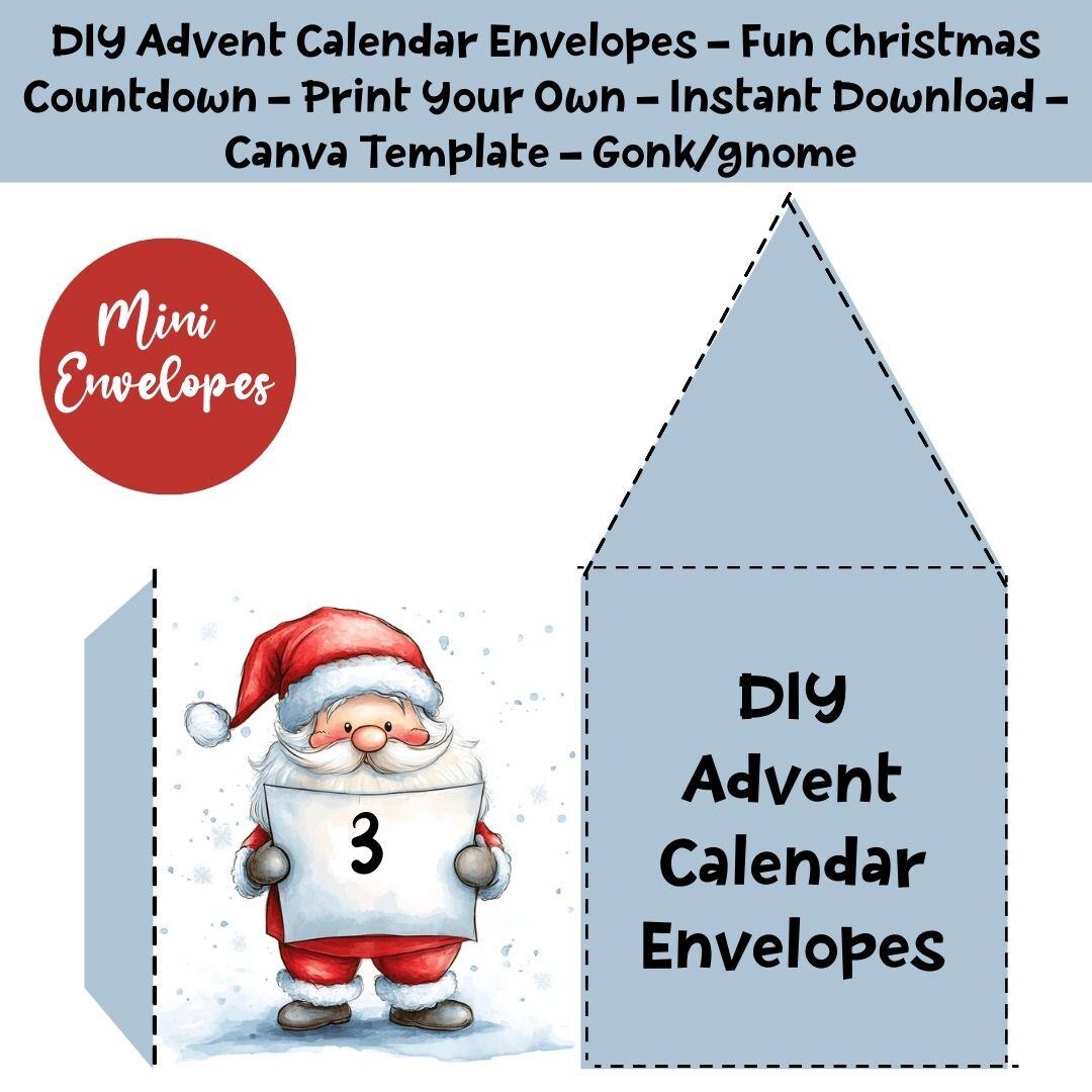 Printable Advent Calendar Envelopes, DIY Christmas Countdown, Instant ...