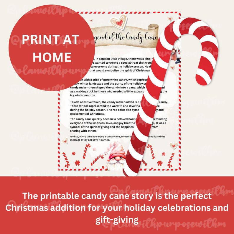 Candy Cane Story Printable - Christmas Gift Tags - Legend of the Candy Cane - Instant Download ...