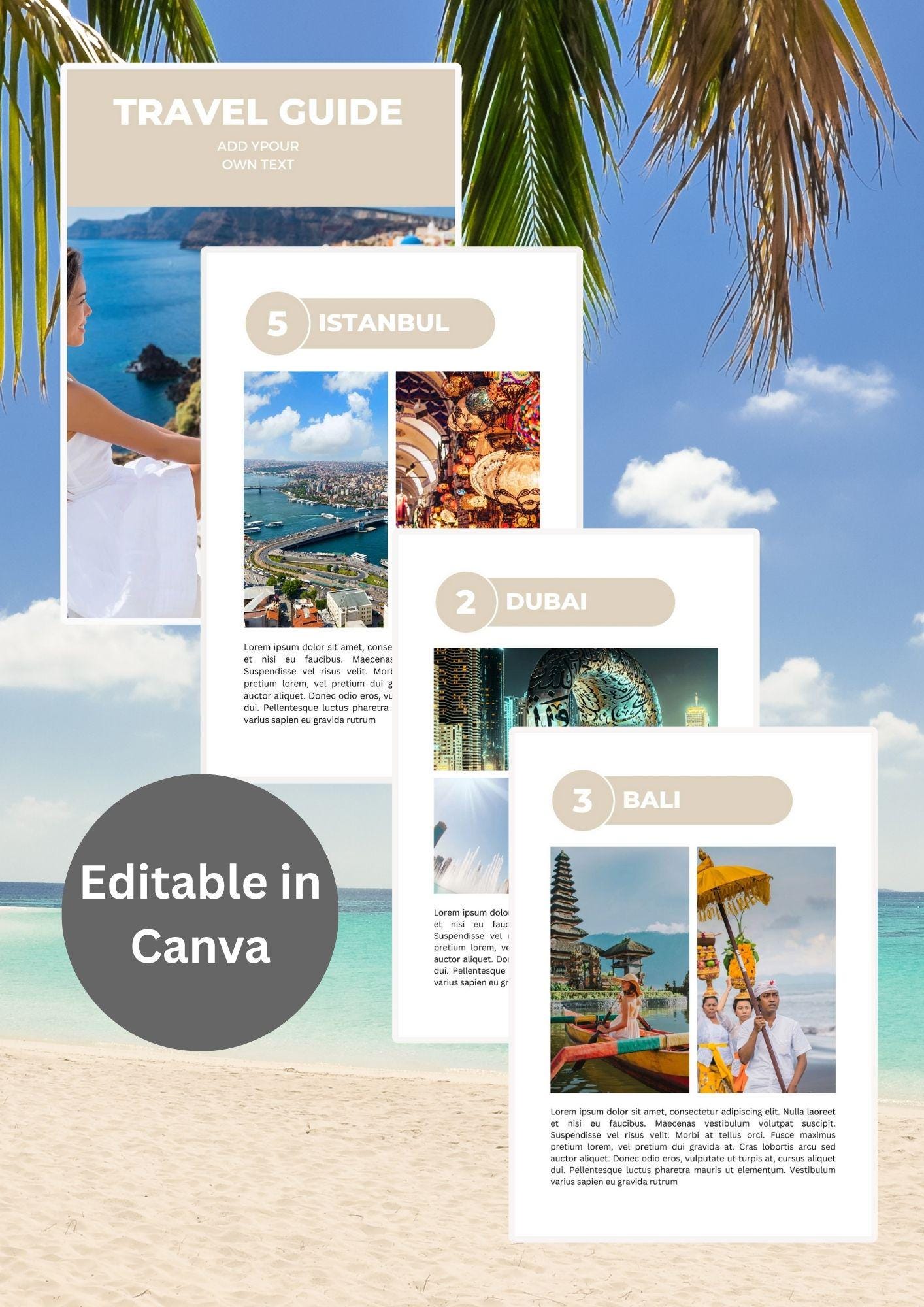 Travel Itinerary Ebook Template Editable in Canva. Trip Brochure Lead ...