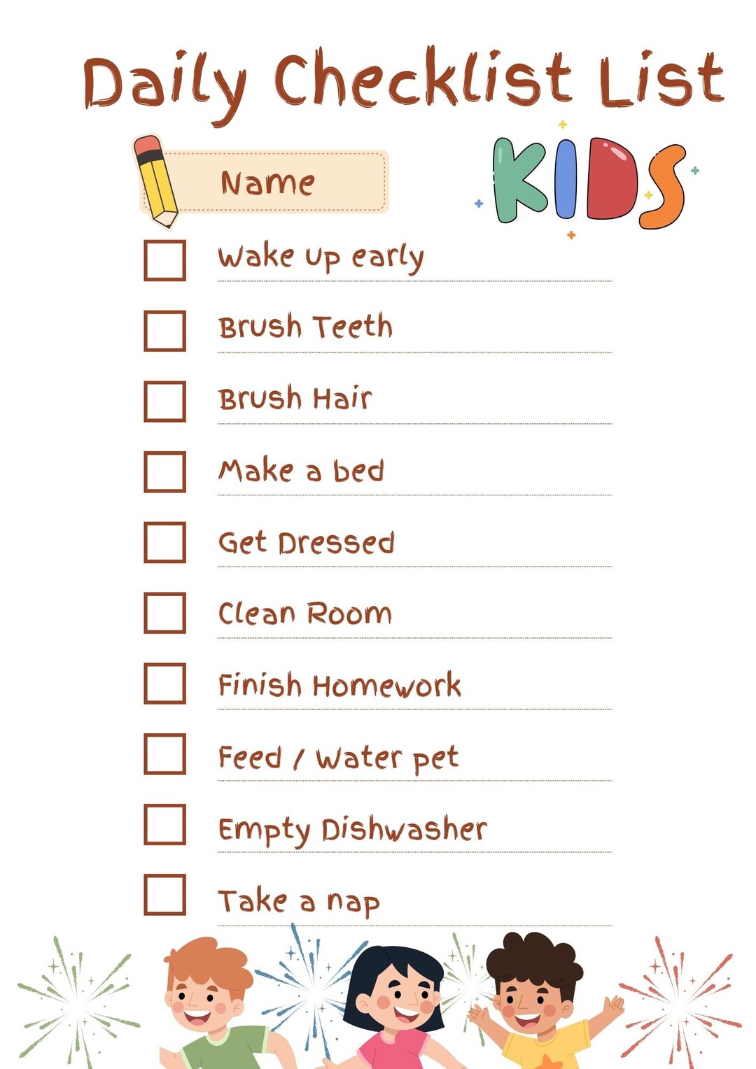 Printable Kids Schedule, Cute & Custom Daily Chores Checklist, Colorful ...