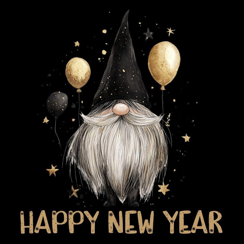 Happy New Year Clipart Black and Gold 2025 - Gnome Graphics, Confetti ...