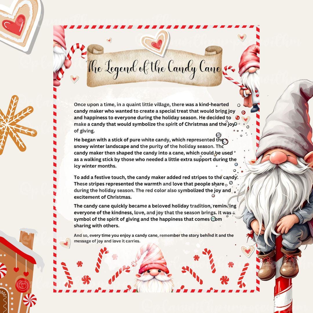 Candy Cane Story Printable - Christmas Gift Tags - Legend of the Candy Cane - Instant Download ...