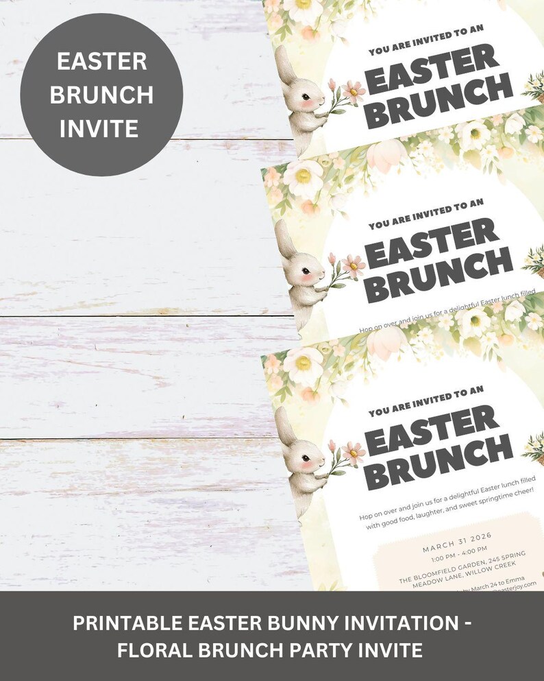 Printable Easter Bunny Invitation - Floral Brunch Party Invite ...