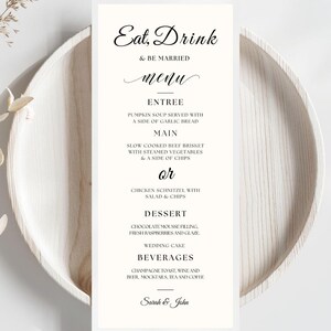 Printable Wedding Menu Template - Eat Drink and Be Married - Editable ...