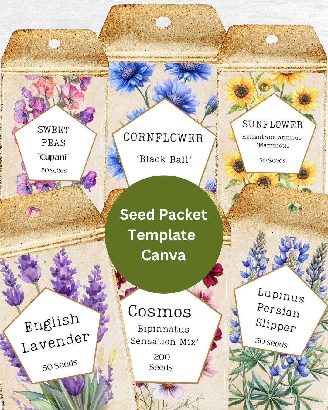 Seed Packet Template Canva, Editable Printable Design, Custom DIY Seed ...